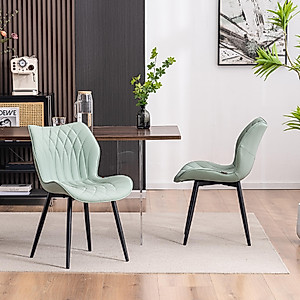 YOUNIKE Dining Chairs Set of 2, Upholstered Faux Leather Dining Room Chairs, Modern Living Room Bedroom Side Chairs with Wing Back and Metal Legs, Kitchen Chairs Mint Green