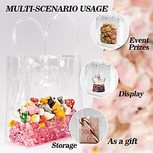 MAQIHAN Clear PVC Gift Bags With Handles 10 PCS PVC Party Favor Bags Transparent Party Favour Plastic Gift Bags 5.9X6.3 Inches Clear Mini Tote Goodie Bag Bulk PVC Plastic Bags With Handles For Gifts