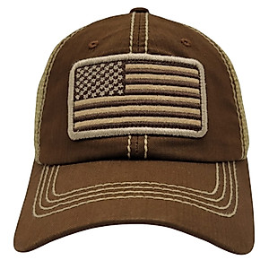 Honor Country US Flag Soft Cotton Baseball Hat USA American Trucker Cap (Brown)