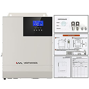 VESTWOODS 48V 5000W Hybrid Solar Inverter 48V DC to AC 110V Pure Sine Wave Off-Grid LED Inverter, 80A MPPT Solar Charge Controller, Max 500V PV Input for 48V Lead Acid or Lithium Battery