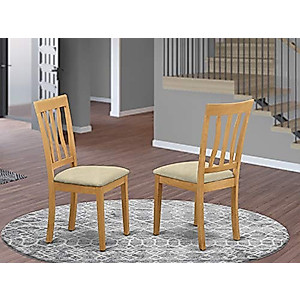 East West Furniture Antique Dining Linen Fabric Upholstered Wooden Chairs, Set of 2, Oak