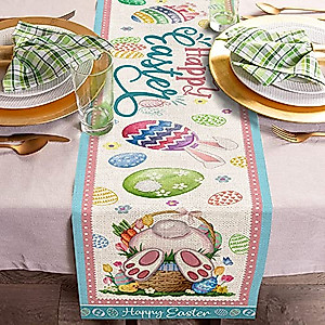pinata Easter Table Runner, Happy Easter Table Runner 72 Inch, Burlap Bunny Dresser Scarves for Kitchen, Small Rabbits Egg Linen Table Cloth for Holiday, Seasonal Spring Table Decor for Dinning Room