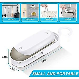 Mini Bag Sealer 2-in-1, Heat Sealer,Handheld Heat Vaccum, Portable Heat Vacuum Sealers with Hook, Heat Sealer with Cutter For Plastic Bags and Food, Mini Portable Sealer for Snacks, Resealer Machine Keep Food Fresh, Battery Not Included