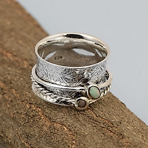 Spinner Ring !! 925 Sterling Silver Opal Gemstone Meditation Ring, Anxiety Ring, Fidget Ring, Anti Stress Ring, Worry Band (9.5)