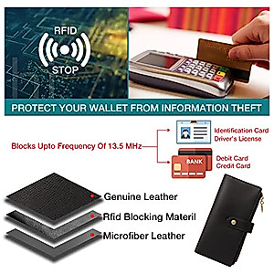 LAORENTOU Cowh Leather Wallet for Women RFID Blocking Wallet Clutch Purses Small Wallets Credit Card Holder Phone Wallet