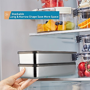 Sanbege 2 Pcs Bacon Containers with Airtight Lids, 304 Stainless Steel Deli Meat Keeper, Stackable Food Storage Boxes for Refrigerator, Saving Lunch Ham, Spaghetti, Asparagus, Celery