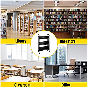 BestEquip Book Cart, 200LBS Library Cart, 49.2''x29.5''x13.8'' Rolling Book Cart, Single Sided L-Shaped Flat Shelves with Lockable Wheels for Home Shelves Office School Book Truck Black