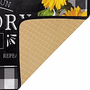 Black White Buffalo Plaid Laundry Room Rugs Sunflower Non Slip Laundry Mats Farmhouse Kitchen Floor Mat Bathroom Laundry Room Decor Accessories 39" X 20"