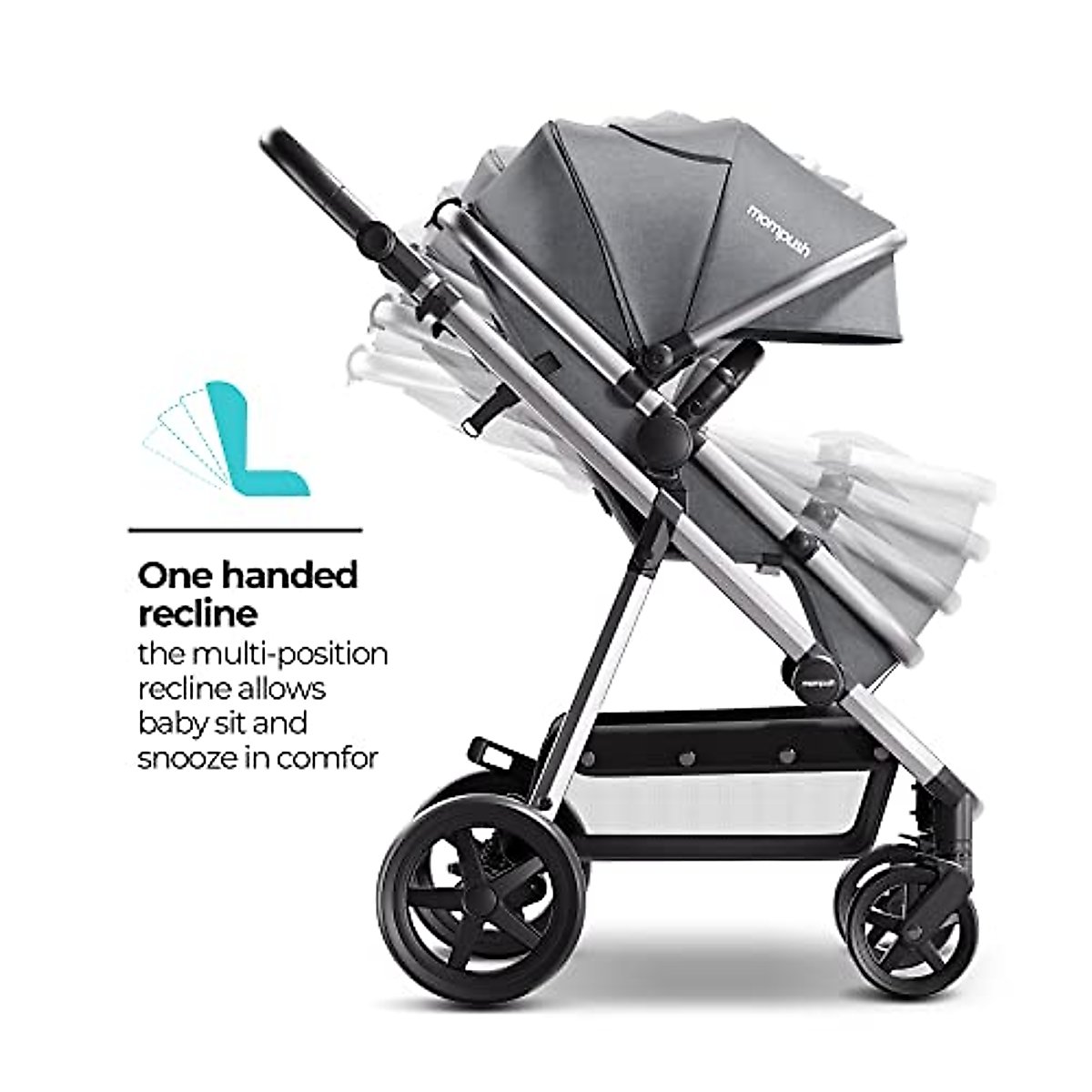 Mompush Meteor 2 Baby Stroller 2-in-1 with Bassinet Mode - Compatible with Major Infant Car Seat, Adapter Included - Stable Bassinet Stroller Combo, Full-Size Baby Strollers for Family Outings