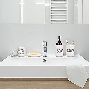 Gails Willing Bathroom Accessories Set, Ceramics Farmhouse Bathroom Decor Accessory Completes with Soap Dispenser, Cotton Jar, Vanity Tray, Toothbrush Holder (White)