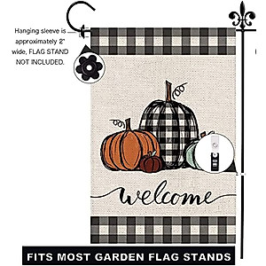 Mloabuc Fall Pumpkins Garden Flag Autumn Welcome Thanksgiving Buffalo Check Fall Yard Flag Farmhouse Double Sided Lattice Vertical Outdoor Decor 12 x 18 In