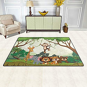 ALAZA Animal Jungle Monkey Tiger Giraffe Lion Elephant Non Slip Door Mat 2' x 3', Modern Floor Mats for Living Room Bedroom Dinning Room Home Decor