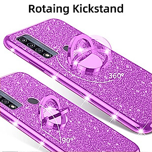 nancheng for TCL 4X 5G Phone Case (T601DL), Case for Alcatel TCL 20A 5G (T768S) Girls Women Cute Glitter Luxury Soft TPU Silicone Clear Cover with Stand Shockproof Full Body Protection Case - Purple