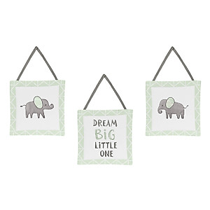 Sweet Jojo Designs Mint, Grey and White Watercolor Elephant Safari Baby Unisex Crib Bedding Set - 11 pieces