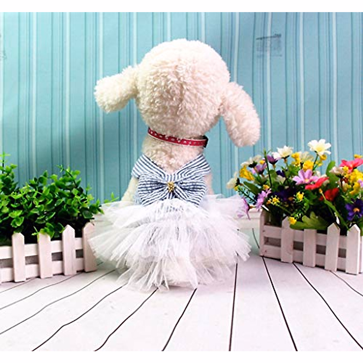 Medium Girl Dog Sweaters Bottoming Dog Summer Clothes Stripe Pet Dress Cat Dress Print Pet Clothes Extra Small Puppy Sweaters for Extra Small Dogs (X-Small, Blue)