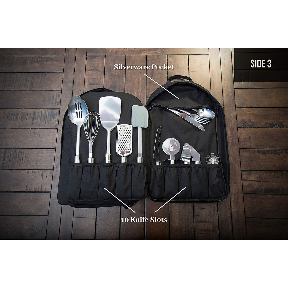 ExecuChef Knife Bag with 29 Pockets for Knives and Kitchen Utensils | Business Card Holder and Lock | Water Resistant and Durable Ballistic Nylon Backpack for Professional Chefs and Culinary Students