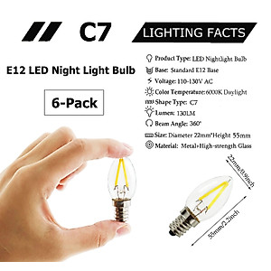 C7 LED Night Light Bulbs,15 Watt LED Night Light Bulb Equivalent,1.5W Led Bulbs, Mini Candelabra E12 Base For Christmas Light String Retro,Himalayan salt lamp, night light lamp,Non-Dimmable 6pack