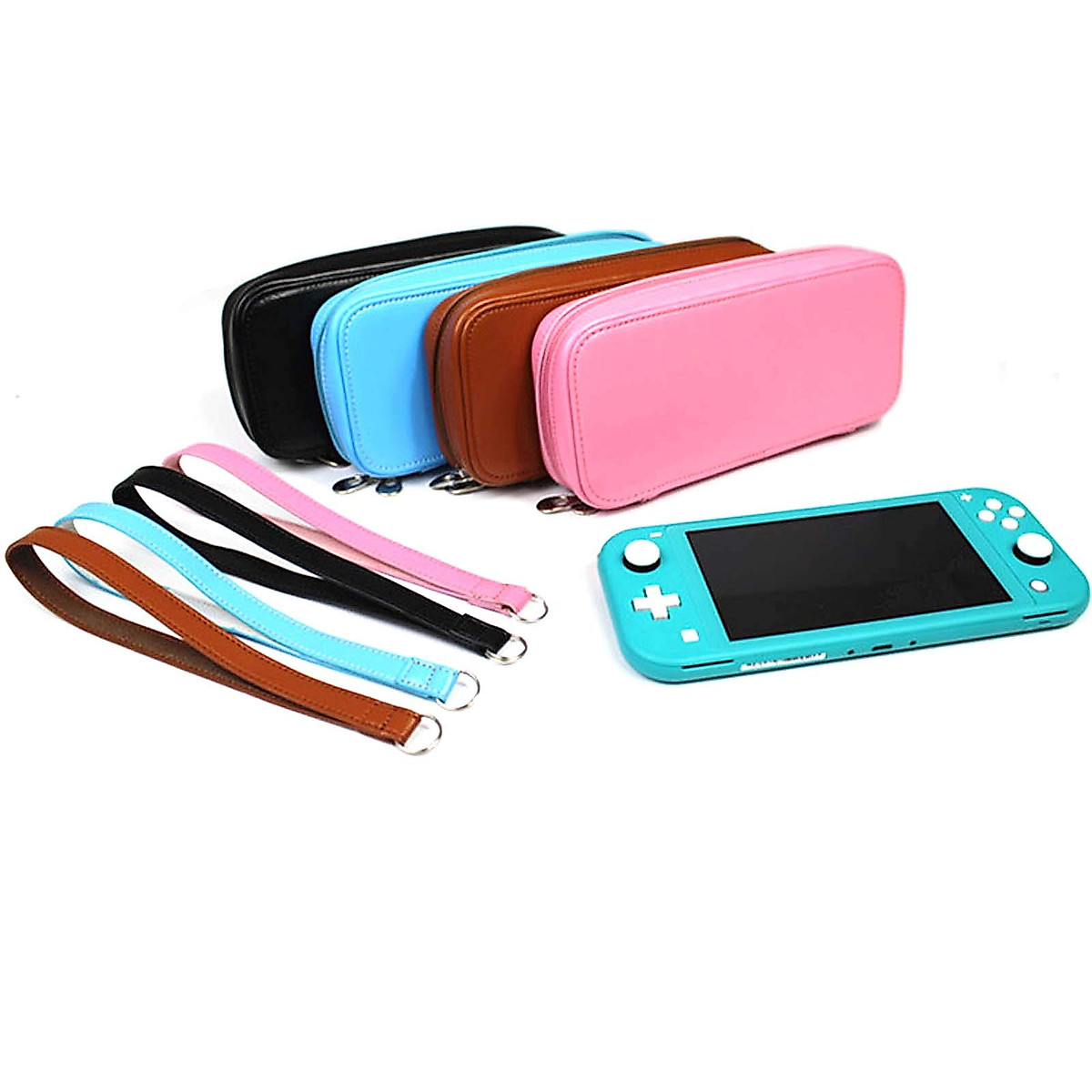 Classic Leather Black Carry Case for Nintendo Switch Lite - [Shockproof] Hard Shell Protective Cover Bag with 8 Game Card Slots,1x Leather Hand Strap Accessories(Black)