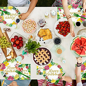 96 Pieces Tropical Birthday Decorations Hawaiian Aloha Party Supplies Tableware Set Disposable Plates Party Plates Napkins Forks for Tropical Theme Baby Shower for Summer Pool Party Favor 24 Guests