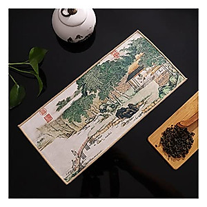 1pcs Chinese Painted Tea Towel Absorbent Rag, Thickened Table Cleaning Tea Cloth, Cotton Household Cloth Dish Cleaning Wipe Tea Towels (Color : 07, Size : 0.6x1.3ft)