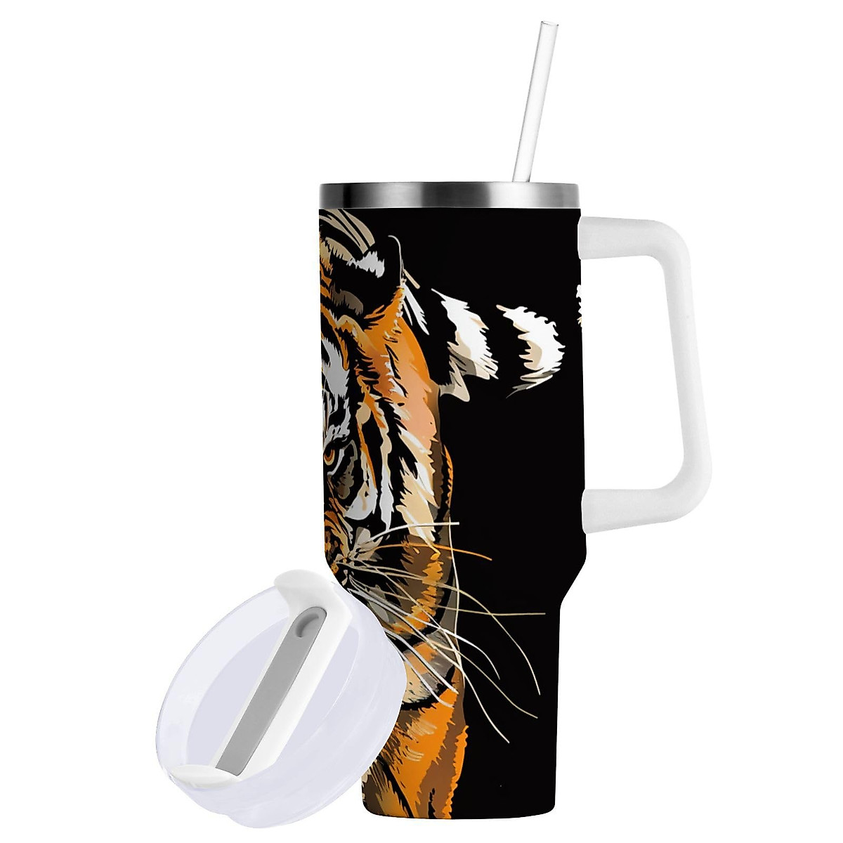 ALAZA Tiger Swooping Howling 40 oz Tumbler Stainless Steel Water Bottle Vacuum Insulated Cup with Straw Lid & Handle For Travel Car Cup Holder