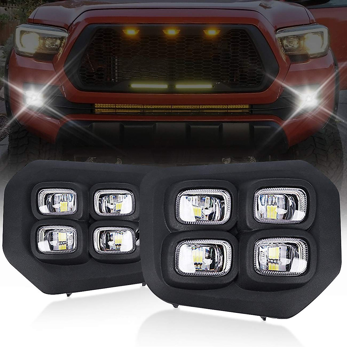 LED Tacoma Fog Lights Compatible with Tacoma 2016 2017 2018 2019 2020 DRL Fog Light for Tacoma Assembly LED Driving Fog Light to Tacoma Fog Lamps Kits Replacement (Dual -Color White/Amber)