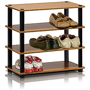 Furinno Turn-S-Tube 4-Tier Shoe Rack, Single, Light Cherry and Black