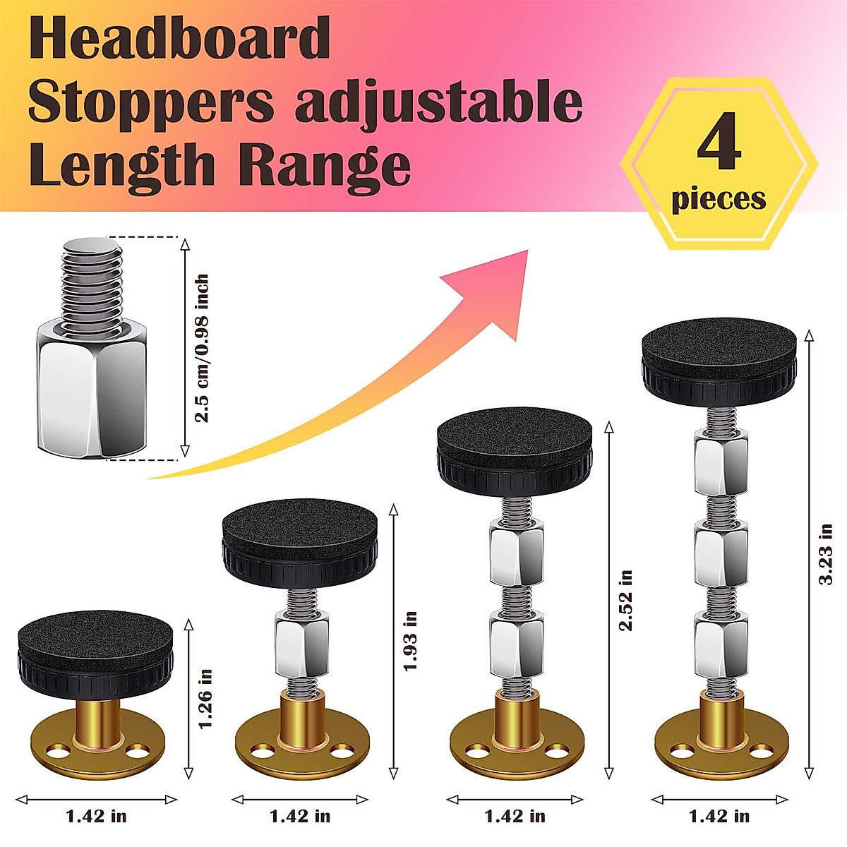 CACASO 4PCS Headboard Stoppers for Wall,Adjustable Threaded Bed Frame Anti-Shake Tool,Prevent Loosening Anti-Shake Bedside Fixer,Telescopic Support Stabilizer Headboard Stabilizer for Bed,Room Wall