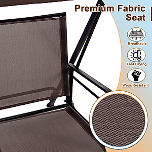 Tangkula 2 Person Porch Swing, Patio Swing with Adjustable Canopy, Comfortable Fabric Seat & Heavy-Duty Steel Frame, Outdoor Canopy Swing for Patio, Garden, Poolside (Dark Brown)