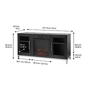 Teamson Home Lainey 54" Wooden Entertainment Center with Fireplace, Two Glass Door Cabinets, Black