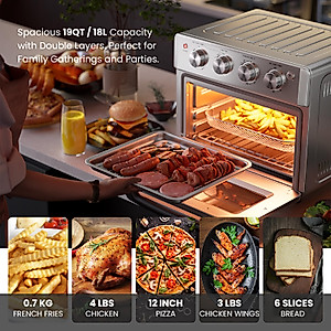 Retro Toaster Oven - SIMOE Air Fryer Oven & Toasters 19QT, 7 in 1 Convection Oven Combo for Family Use, 360° Even & Healthy Cooking, 5 Accessories & Recipe Book - Sliver