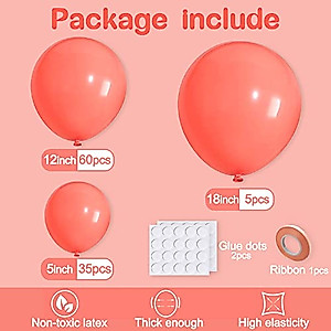 Coral Red Balloon Arch Kit, Thickened 100Pcs Red Balloons Different Sizes 18/12/5 Inch for Birthday Party Graduation Bachelorette Anniversary Wedding Gender Reveal Baby Shower Decorations Supplies