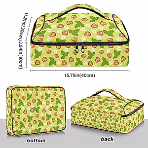 Kcldeci Insulated Thermal Food Carrier Insulated Casserole Carrier for Hot or Cold Food,Strawberries and White Flowers Insulated Tote Bag for Potluck Cookouts Parties Picnic,Lasagna Lugger