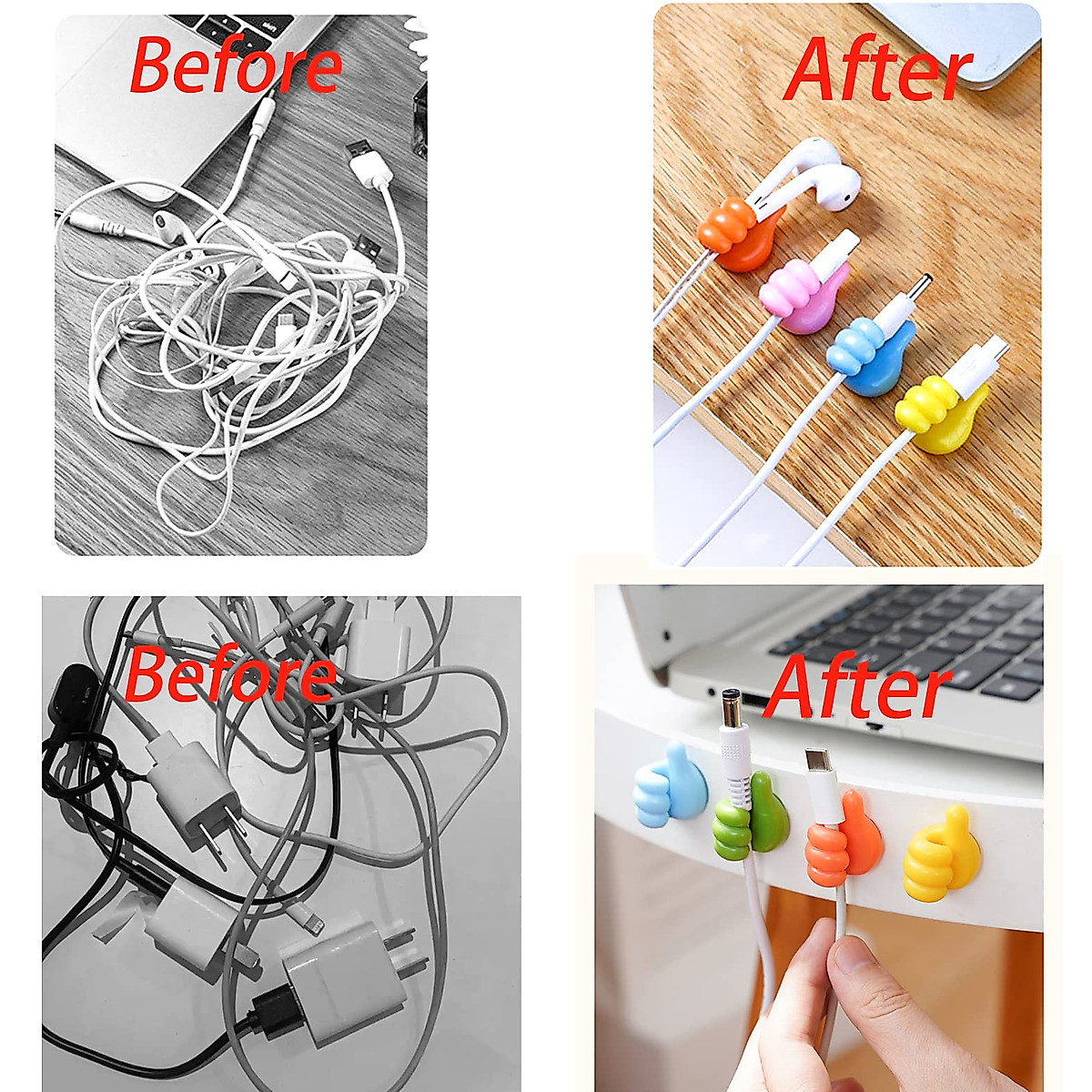 feliposi 24pcs Thumb Hooks - Thumbs up Wall Hook Self Adhesive Silicone Thumb Wall Hooks Adhesive Cable Clip for Storage Cable,Headphone,Plug