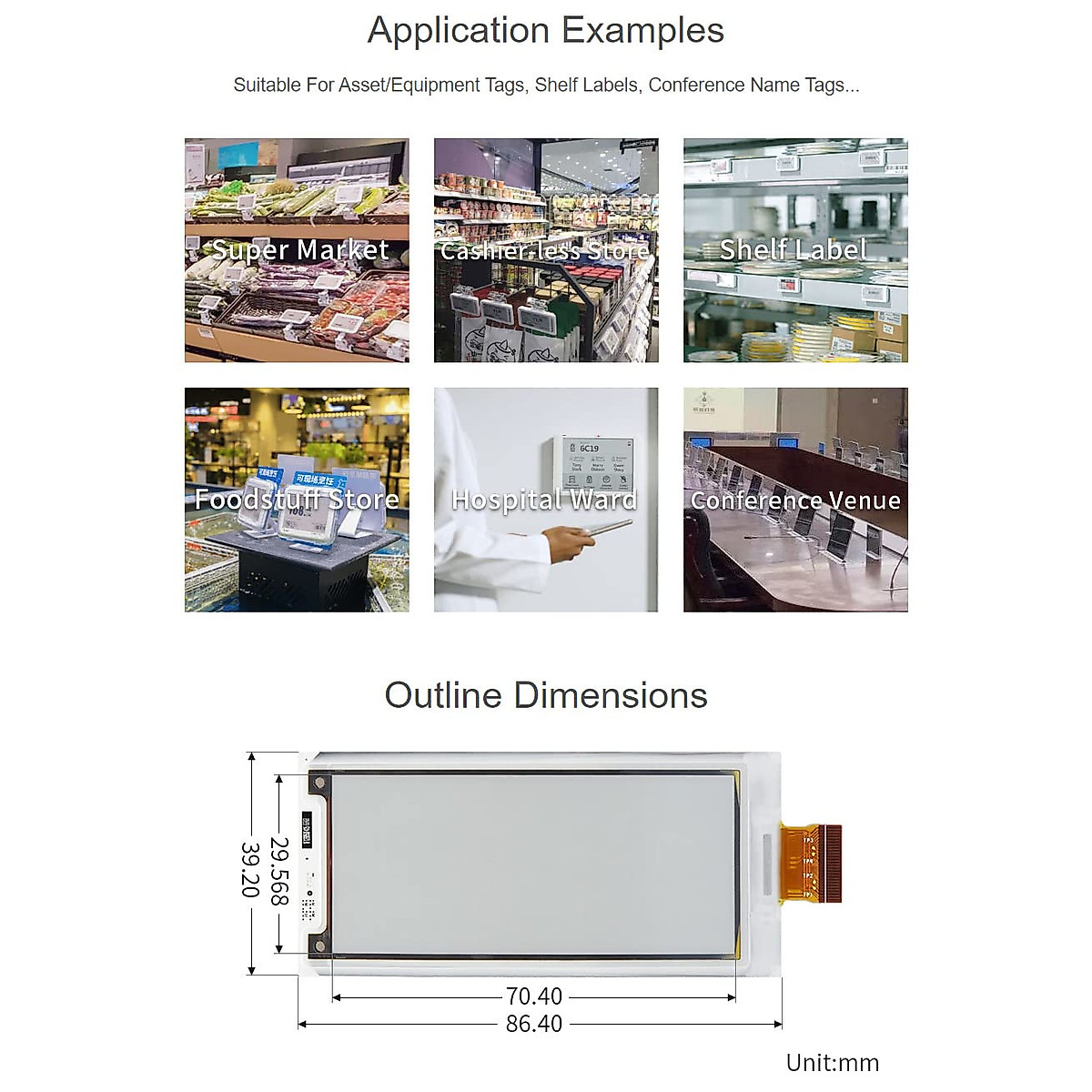 waveshare 3inch E-Paper (G) Raw Display Compatible with Raspberry Pi 4B/3B+/3B/2B/B+/A+/Zero/Zero W/WH/Zero 2W 400×168 Resolution SPI Interface Supports Jetson Nano