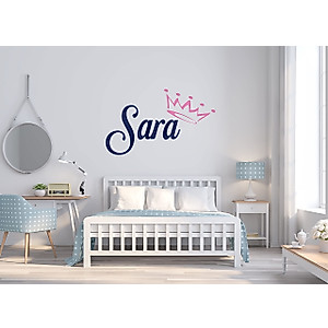 Personalized Name Vinyl Wall Decal with Princess Crown - Customized Name with Tiara Home - Decor for Young Girl's Bedroom, Nursery, or Playroom - Removable Sticker