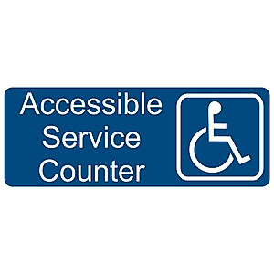 ComplianceSigns.com Accessible Service Counter Engraved Sign for Dining/Hospitality/Retail, 8x3 in. White on Blue Acrylic