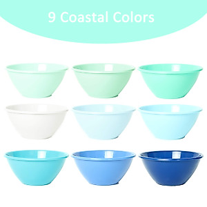 Youngever 32 ounce Plastic Bowls, Large Cereal Bowls, Large Soup Bowls, Set of 9 (9 Coastal Colors)