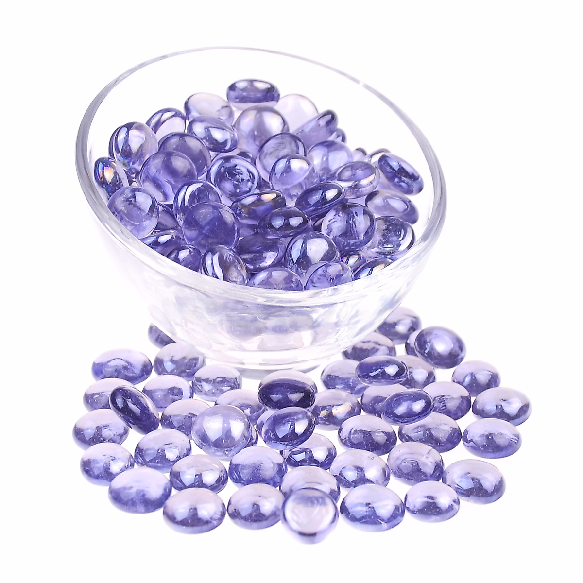 KINGOU Flat Glass Gems/Beads/Stones for Vase Filler, Table Scatter, Games - 1 Lbs (14-16mm, Approx. 5/8")