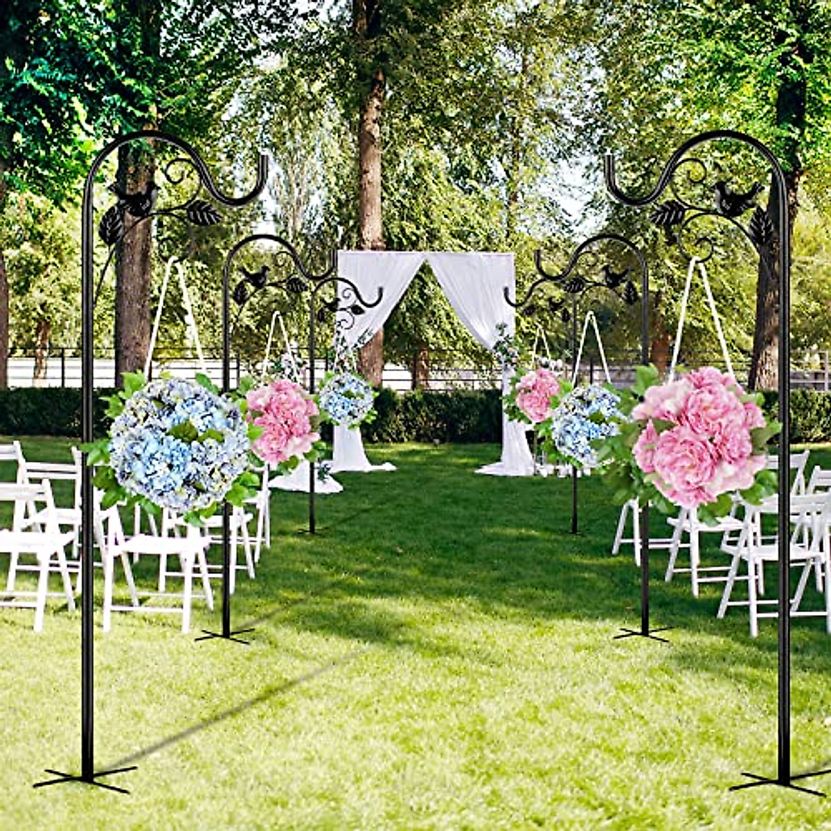 Art Elf Shepherds Hooks for Outdoor Bird Feeder Pole Hanger 67 Inches Plant Hooks with 5 Prongs Base Stainless Metal Adjustable Garden Hanging Holder for Lanterns Weddings Decor Bird Black