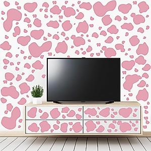 184 Pcs Cow Print Stickers, Adhesive Wall Stickers Cow Print Vinyl Art Decal Removable Wall Decor Waterproof Animal Design Decals for Bedroom Living Room Nursery(Pink)