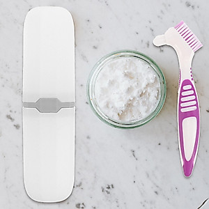 JECOMPRIS Denture Toothbrush 2 Sets Denture Dual Bristle Heads Toothbrushes with Cover Case Ergonomic Handle Toothbrushes for Denture Deep Cleaning Care Double Sided Toothbrush