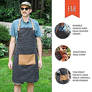 Foster & Rye Grilling Apron with Pocket, Canvas Apron for Men with Adjustable Strap, BBQ & Grill Accessories for Indoor & Outdoor Cooking, 35" x 26.75", Black