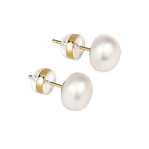 CowlynI Pearl Earrings Freshwater Cultured 14k Gold Plated AAAA+ Quality Handpicked Pearls Stud Hypoallergenic Valentines Day Gifts Jewelry for Women Men
