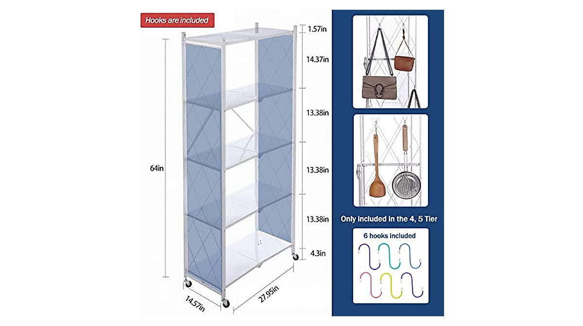 Letusto Foldable Collapsible Shelf with Wheels & Breaks - Folding Shelf ...