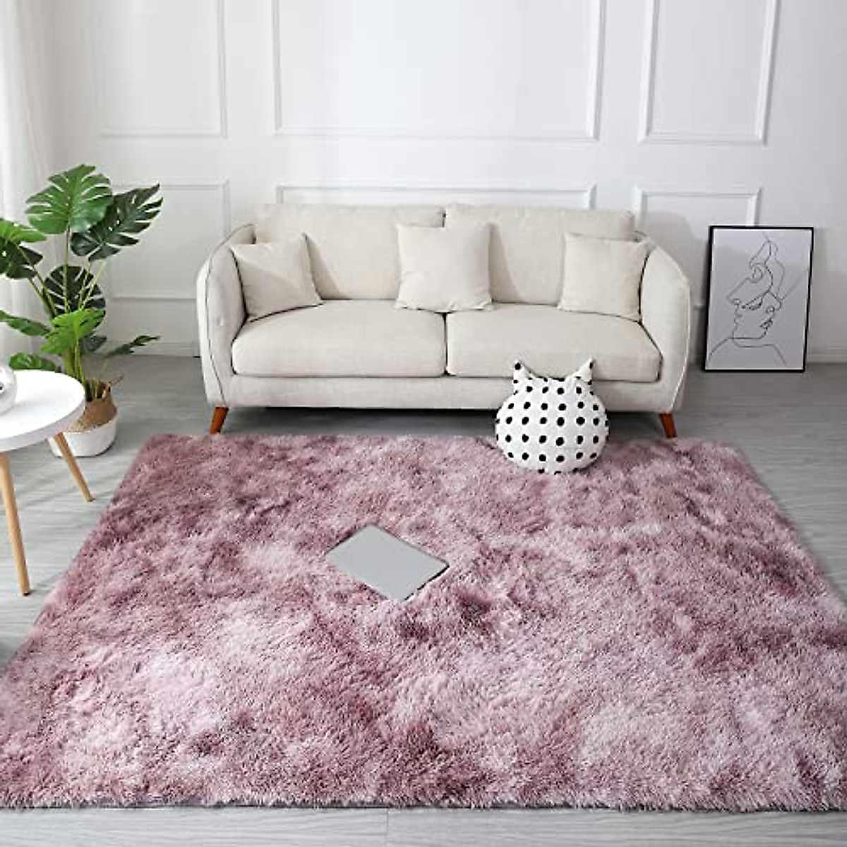 TEWWET Fluffy Rugs for Bedroom 6x9, Soft Shaggy Bedroom Rug, Fuzzy Plush Area Rugs for Dorm Living Room Kids Room, Non-Slip Indoor Floor Accent Area Carpet（Pink）