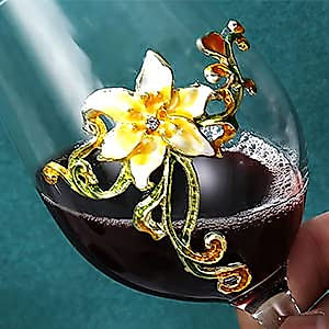 jessie Enamel Flower Gin Balloon Glass Wine Glass Birthday Mothers Day Gifts (Pink lily)