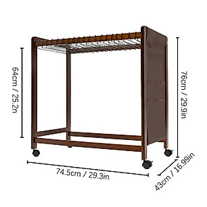 Trouser Rack, Jeans Scarf Skirts Pants Storage Hangers Holder with 20* S-Shaped Hooks and Wheels, Brown Multifunctional Trousers Rack Rolling Trolley for for Cloakrooms, Bedrooms, Clothing Stores