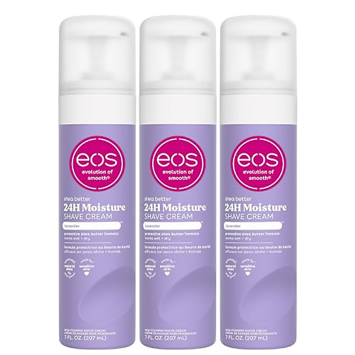 eos Shea Better Shaving Cream- Lavender, Women's Shave Cream, Skin Care, Doubles as an In-Shower Lotion, 24-Hour Hydration, 7 fl oz, 3-Pack
