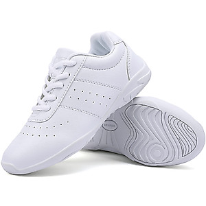 BAXINIER Youth Girls White Cheerleading Dancing Shoes Athletic Training Tennis Walking Breathable Competition Cheer Sneakers - White 2 Little Kid